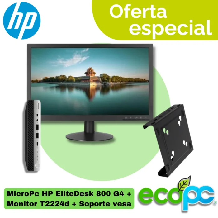 MicroPC HP EliteDesk 800 G4 35W + Monitor 22” T2224d + Soporte VESA ...